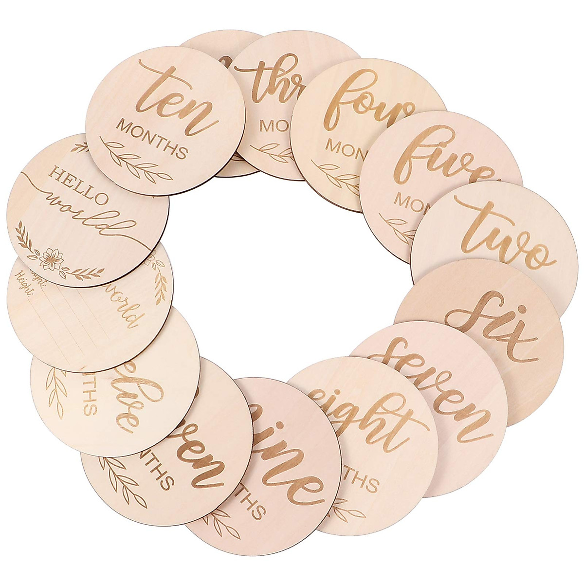 NUOBESTY Baby Monthly Milestone Wooden Cards Wooden Slices First Year Growth Cards Newborn Photo Card Props