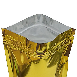 100PCS Double-Sided Shiny Gold Flat Zip Seal Premium Foil Bags 10x15cm (3.9x5.9")