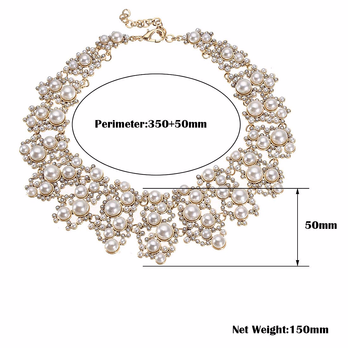 Jerollin Pearl Choker Tassel Collar Statement Necklace for Evening Party White