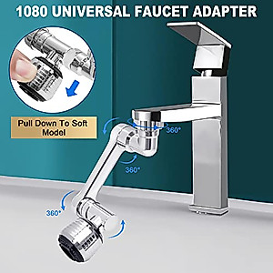 MLG Tools Universal 1080 Swivel Robotic Arm Swivel Extension Faucet Aerator Sink Water Splash rotatable Faucet Aerator 2 Mode Rotating Filter Extension，ABS