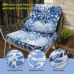 JMKaixin Outdoor Seat/Back Deep Chair Cushion Set for Patio Furniture - Lounge Chair Cushions with Ties - Water-Resistant Patio Chair Cushions 19x19 (Blue and Grey)