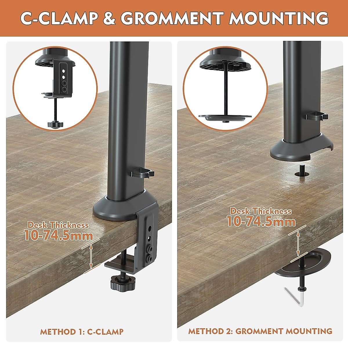 Hemudu Dual Monitor Articulating Desk Mount Arm Stand - Vertical Stack Screen Supports Two 13 to 34 Inch Computer Monitors with C Clamp
