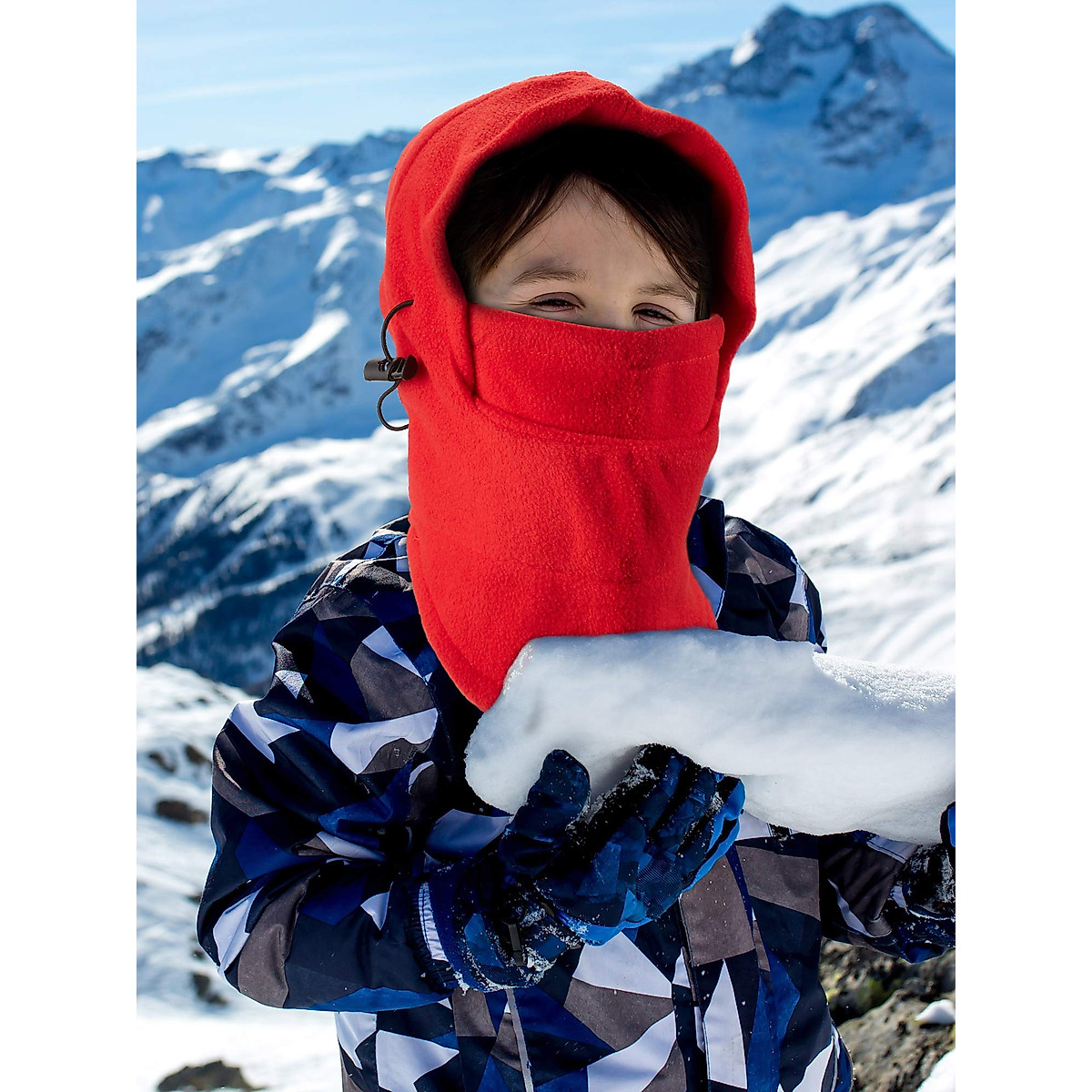 4 Pieces Kids Balaclava Hat Fleece Winter Ski Mask Double Warmer Face Cap (Black, Red, Grey, Blue)