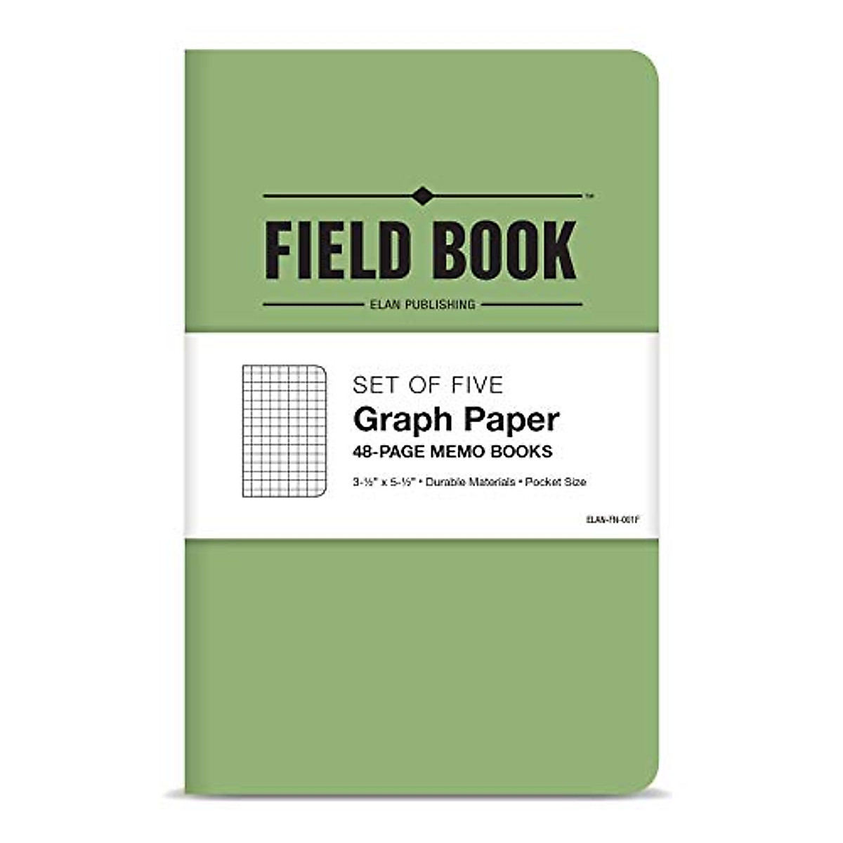 Elan Publishing Company Field Notebook/Pocket Journal - 3.5"x5.5" - Green - Graph Memo Book - Pack of 5
