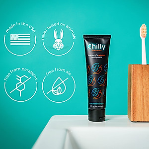 Chilly Toothpaste, Spicy Whitening Toothpaste, Intense Natural Spearmint Flavor + Ghost Pepper Flakes, SLS Free (Pack of 2)