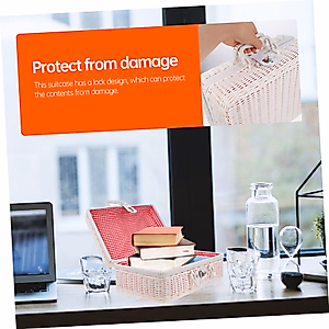 COLLBATH Rattan Suitcase Woven Baskets 1pc Seagrass Storage Baskets Wicker Storage Box Retro Handwoven Box Cosmetic Travel Plastic White Woven Box Bread Container Wicker Basket with Lid