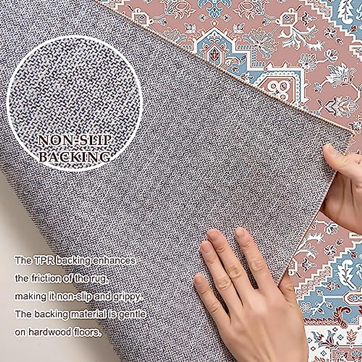 Washable Rug 9'x12' Area Rug for Living Room Bedroom Rug Lightweight Large Area Rug Thin Vintage Rug No Smell Machine Washable Rug Accent Rug for Dining Room Home Kitchen, Blue