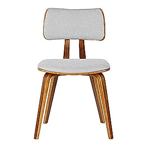Armen Living Jaguar Mid Century Modern Dining Accent Chair for Kitchen Table Desk Vanity in Grey Fabric and Walnut Wood Finish
