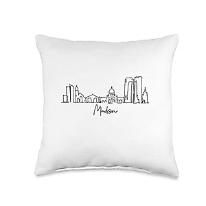 city skyline Madison Wisconsin WI City Skyline Travel Souvenir Tourist Madison Wisconsin WI Throw Pillow, 16x16, Multicolor