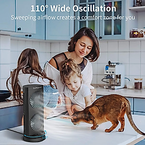 Dr. Prepare Tower Fan Oscillating Fan, Portable Desk Fan with 3-Speed Options, Dual Air Circulation, 110° Oscillation, 3 Timers, Personal Quiet Table Fan for Home Office Desktop Bedroom, 12 inch