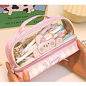 LaurelTree Kawaii Aesthetic Cute Pencil Case Bag Large Storage High Capacity Stationery with 2 Compartments Pouch Box Holder Organizer Office College School Adults Students Teens Girls Boys (Pink)…