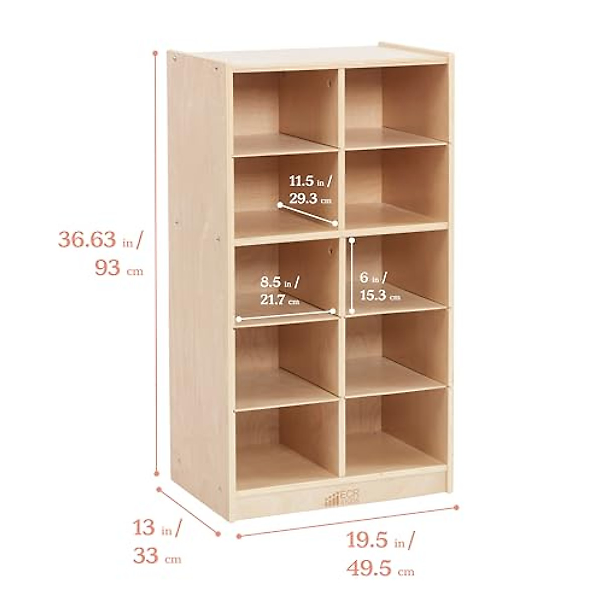 ECR4Kids 10 Cubby Tray Cabinet with Scoop Front Storage Bins, 5x2, Classroom Furniture, Assorted
