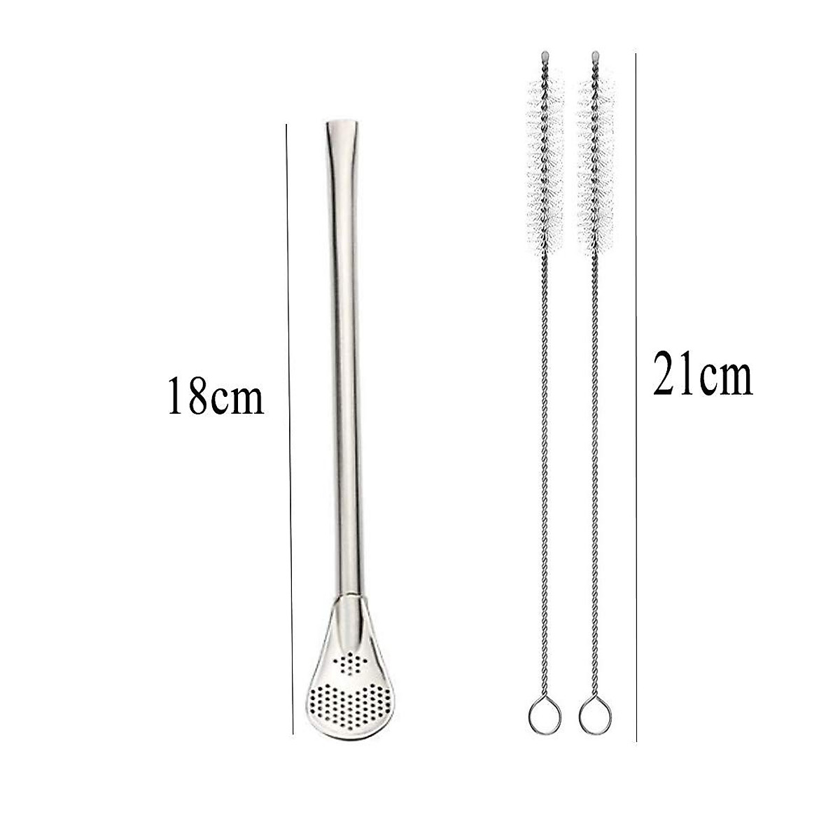 FRUTA Stainless Steel Drinking Straws with Filter Spoon 6 Pcs Reusable Yerba Mate Tea Bombilla Drinking Straws with 2 Pcs Cleaning Brushes Set, 7.1inch/18CM Long