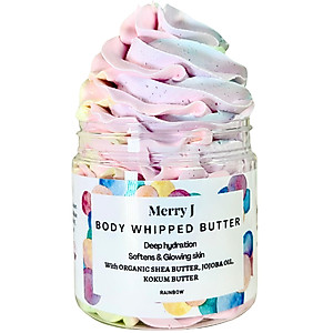 MerryJskin Body Whipped butter 6 oz., whipped cream butter, moisturizes dry skin, gift for her, shea butter, Birthday gift, shower gift for a party, Rainbow Fragrance, Rainbow Scented