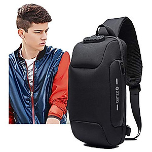 Wisfruit Anti Theft Sling Bag with USB Charging Port Casual Lightweight Chest Crossbody Daypack Waterproof (dark gray)