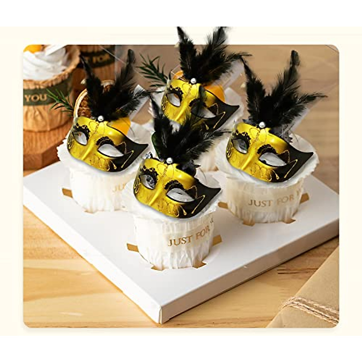 BLUE GARLIC Mini Masks Party Decoration, 20pcs Small Mardi Gras Mask Venetian Mask New Year Birthday Luxury Table Centerpieces (Goldsimple-20pcs)