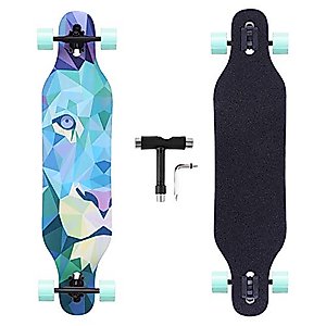 BOCIN 41 inch Freeride Longboard Drop Through Skateboard 8 Ply Canadian Maple Complete Cruiser for Cruising, Carving,Free-Style and Downhill (Lion)
