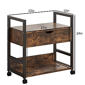 TigerDad Mobile Printer Stand with Storage Drawer, Utility Carts with Wheels, File Cabinet Workspace Desk Organizer Shelf for Home Office
