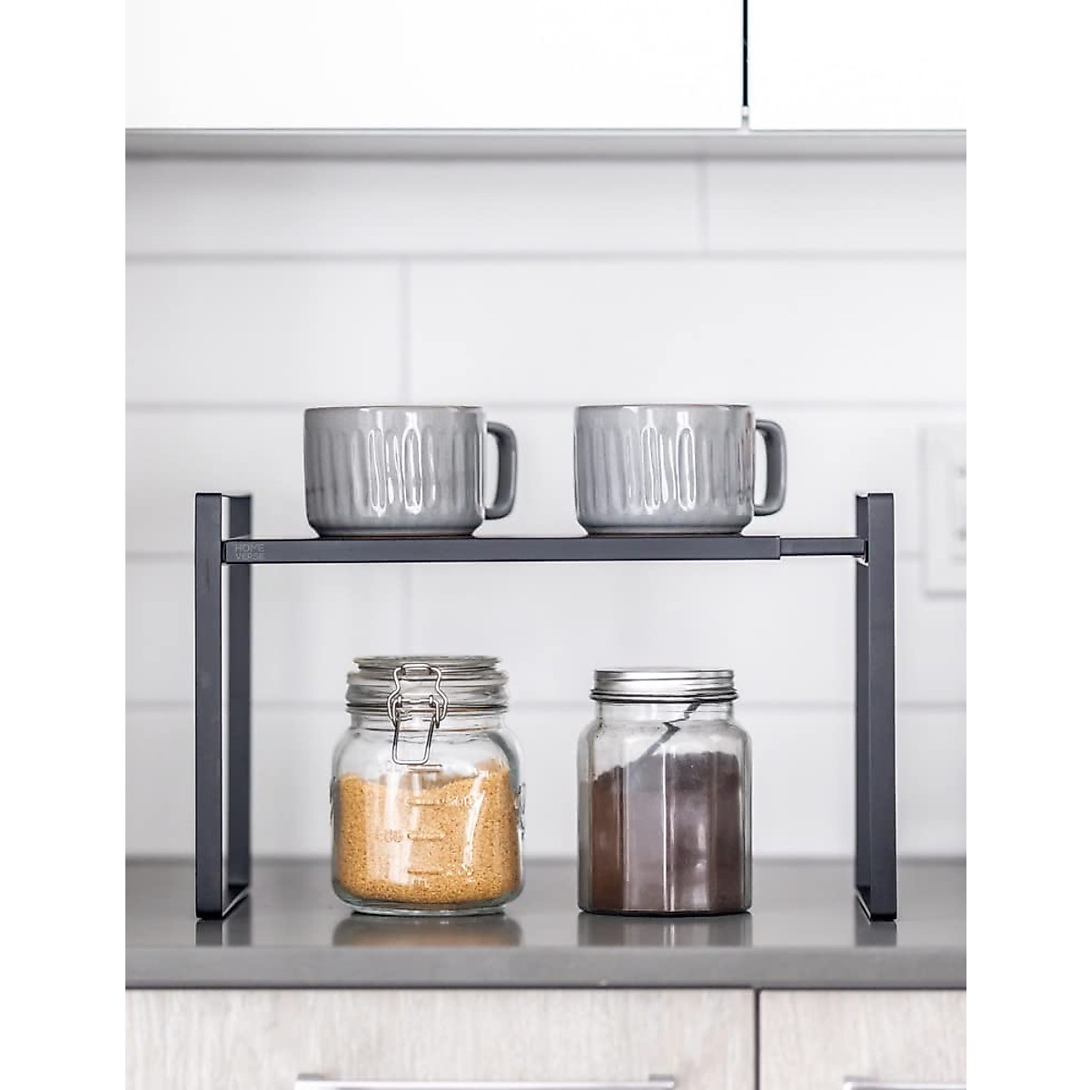 Stackable Cabinet Shelf Organizers, Expandable Kitchen Countertop Organizer - Multi-Functional Cabinet Shelves, Heavy Duty Non-Slip Shelf Riser for Kitchen Pantry, Bathroom, Bedroom Organization