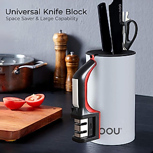 OOU Universal Knife Block Holder - Round Kitchen Knife Storage Unique Slot Design to Protect Blades, Space Saver Knife Organizer Detachable for Easy Cleaning, White