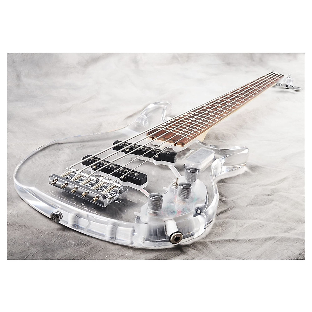 Unfinished Guitar Body Red Sandalwood Fingerboard with LED Lights, Real Shots, Suitable for 2016 New Straight-Through 5-String Acrylic Body Bass Guitar DIY Accessory