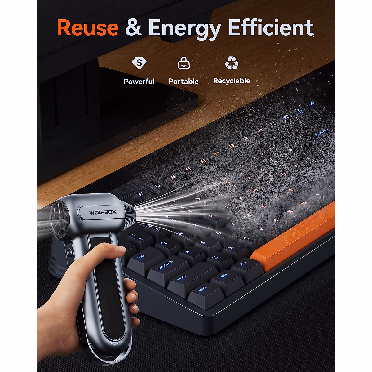 WOLFBOX MF100 Electric Air Duster-150000RPM Super Power Cordless Air Duster, Rechargeable Brushless Motor Durable Blower, 3-Gear Adjustable Dust Blower for Computer, Keyboard, Outdoor, House and Car