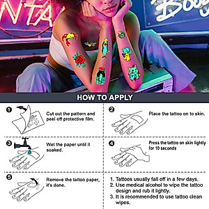 Glow in the Dark Tattoos, ACSAUMMY 12 Sheet Neon Tattoos Makeup Fake Tattoos Rave Festival Accessory UV Temporary Tattoos for Women Men Face Arm Body Blacklight Butterfly Tattoos Adult Party Supplies