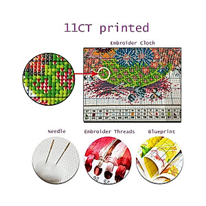 Christmas Stamped Cross Stitch for Adults Beginners,Red Truck Counted Stitch Kits DIY Printed Cross-Stitch Snowman Patterns Needlepoint Kits，Arts and Crafts Embroidery Kits for Christmas Home Decor