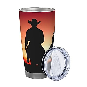 Texas Cowboy Tumbler with Lid and Straw 20oz Stainless Steel Car Cup for Hot and Cold Drinks, Double Wall Insulated Travel Coffee Mug Reusable Drink Thermos Cup Birthday Gifts