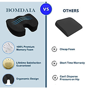 Bomdaia Seat Cushion for Office Chair, Desk Chair Car Seat Cushion for Tailbone Pain, Memory Foam Coccyx Seat Cushion for Sciatica, Back Pain Relief (Black)