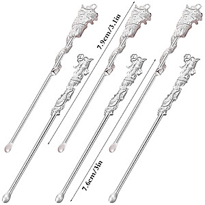 JKJF 6 Pcs Mini Snuff Spoon Tiny Powder Spoon Scoops Mini Retro Spoon Shovel Mini Spoon Keychain Pendant Charms Necklace Loop for Spices Sand Salts - Dragon Phoenix