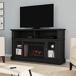 59-Inch Long Electric Fireplace TV Stand Entertainment Center Console with Remote, LED Flames, Adjustable Heat by Northwest (Black)