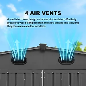 13 x 20 FT Outdoor Storage Shed, Large Metal Garden Shed with 2 Lockable Doors, Tool Shed Outdoor Storage with 4 Air Vents, Garage Shed Waterproof for Car, Truck, Bike, Garbage Can, Tool, Dark Gray