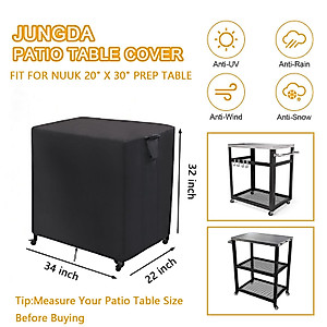 Jungda Outdoor Prep Cart Cover for Nuuk 20" x 30" Pizza Oven Table,Patio Grill Table Cover for Movable Dining Cart Table,Waterproof Outdoor Cart Cover - 34 X 22 X 32 Inch