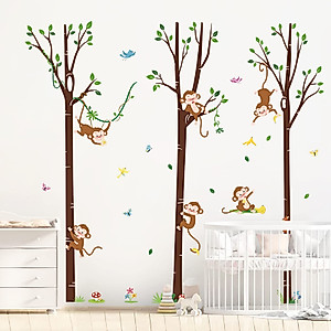 decalmile Wall Stickers Monkey Tree Large Animals Birch Wall Sticker Wall Decoration Bedroom Kids Baby Nursery Living Room