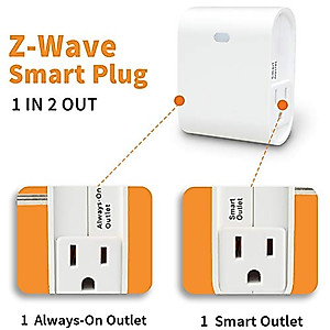 Z-Wave Smart On/Off Light and Appliance Plug, Dual Outlet Plug-in, 1 Alway-On+ 1 Smart Switch, Zwave Hub Required, Works with SmartThings, Wink