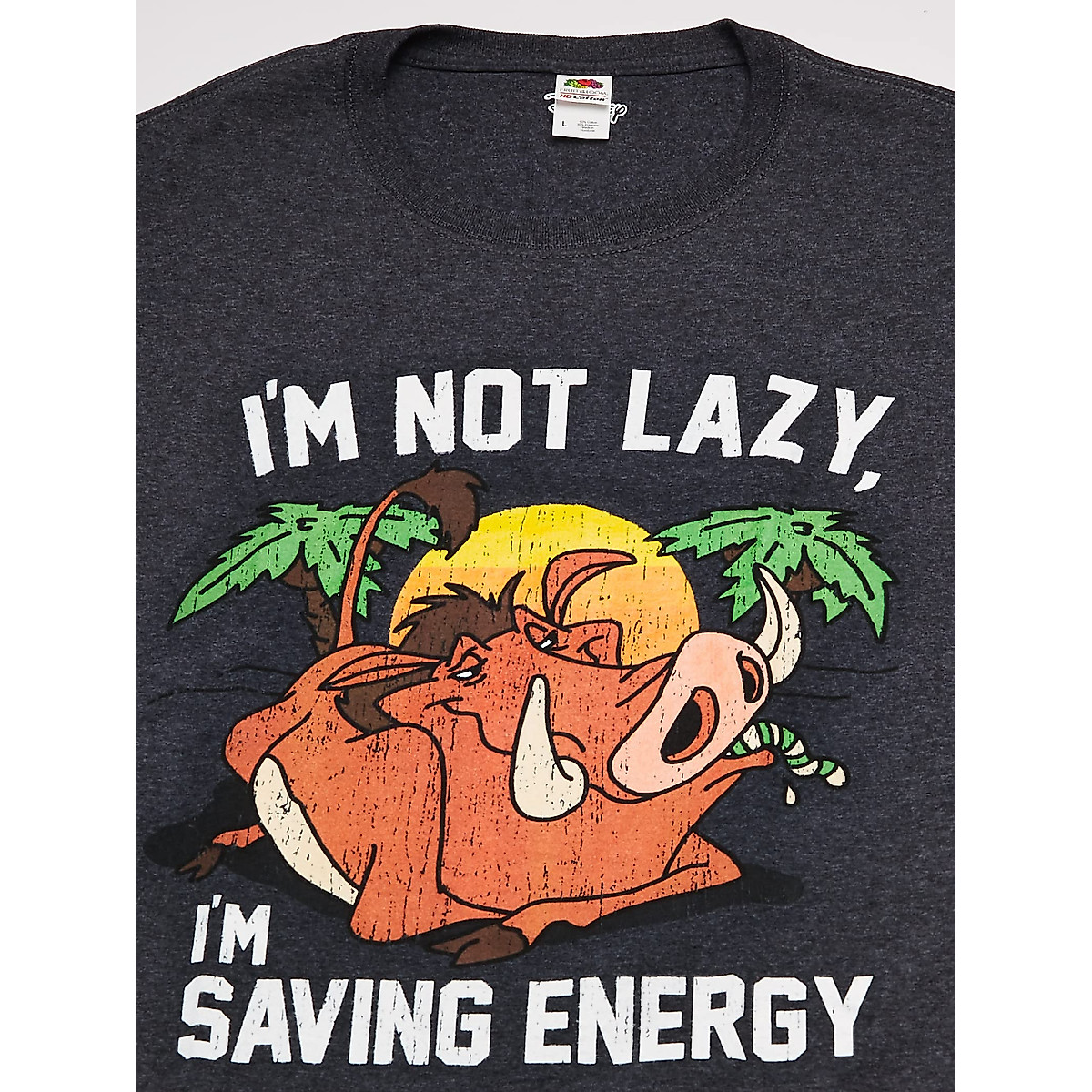 Disney Men's Lion King Pumba Not Lazy Saving Energy Graphic T-Shirt, Charcoal Heather, 3X-Large
