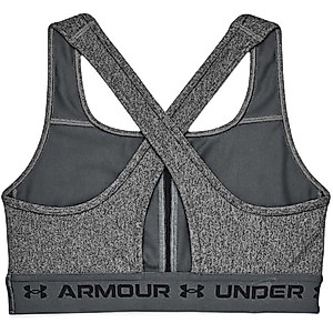 Under Armour Womens Crossback Mid Impact Heather Sports Bra , Charcoal Light Heather (019)/Black , Medium