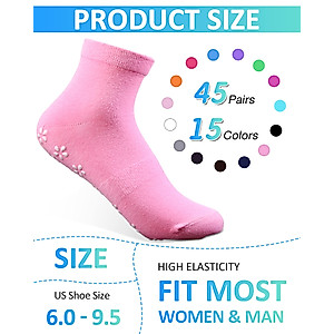 Vicenpal 45 Pairs Non Slip Socks Non Skid Socks Yoga Socks Women Men Slipper Socks with Grippers Foot Pattern Skid Proof Socks for Hospital Barre Pilates, 15 Colors …