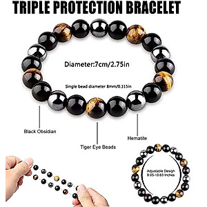 7 Chakra Yoga Meditation Bracelet Protection Bracelet , Double Layer Natural Gemstone Beads Bracelets，Tigers Eye Black Obsidian Hematite Black Agate Healing Crystal Bracelet,Feng Shui Handmade