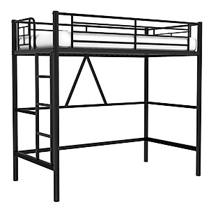 VECELO Loft Bed Twin Size, Metal Bedframe with Removable Ladder and Safety Guardrail, No Box Spring Needed, Space Saving, Noise Free, Black