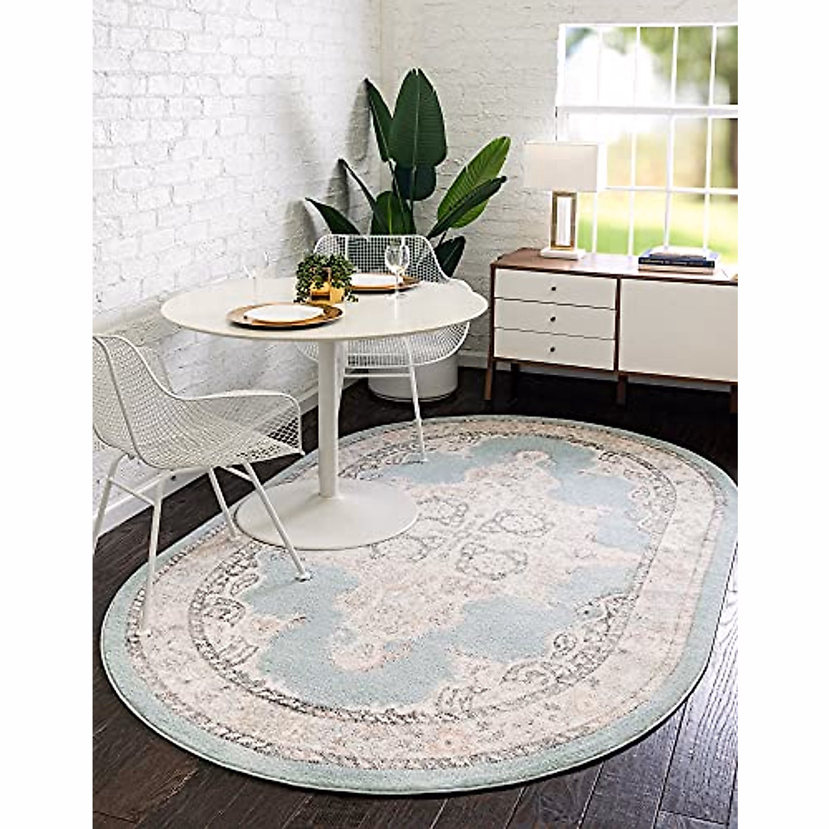 Unique Loom Parker Collection Area Rug - Merakli (4' x 6' Oval, Aqua/ Beige)
