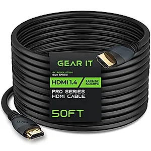 50 Ft HDMI Cable, GearIT Pro Series HDMI Cable 50 Feet High Speed Ethernet 4K Resolution 3D Video and ARC Audio Return Channel HDMI Cable, Black