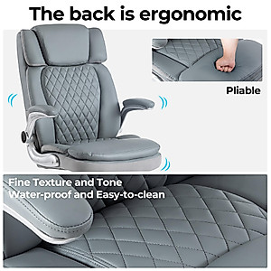 HOMYEDAMIC High Back Office Chair with Adjustable Arms, PU Leather Computer Executive Chairs Big Tall Swivel Ergonomic Adjustable Tilt Angle, Thick Seat 7012-Grey