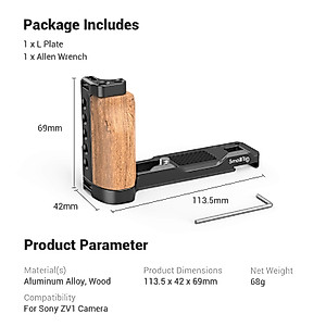 SMALLRIG L-Shape Bracket Wooden Grip with Cold Shoe for Sony ZV1 Digital Camera - 2936