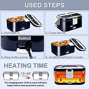 Andvon Electric Lunch Box 80W Food Heater, 1.8L Larger Capacity Heated Lunch Boxes for Adults, 3-In-1 Portable for Car & Home/Office,Heatable Lunch Box with Fork&Spoon,Carry Bag