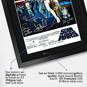 HWC Trading Star Wars a New Hope Movie Poster Cast Signed 16" x 12" Framed Gift Printed Autograph Film Mark Hamill Harrison Ford Carrie Fisher Alec Guinness George Lucas Print Photo Picture Display -