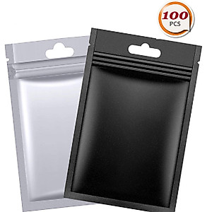 WEKOIL 100 Pack Mylar Zip Lock Bags Aluminum Foil Bags 3.5x6 Inch Sample Packaging Zipper Wrap Heat Seal Resealable Tear Notch Mylar Bags Pouch Food Storage Bags,Black