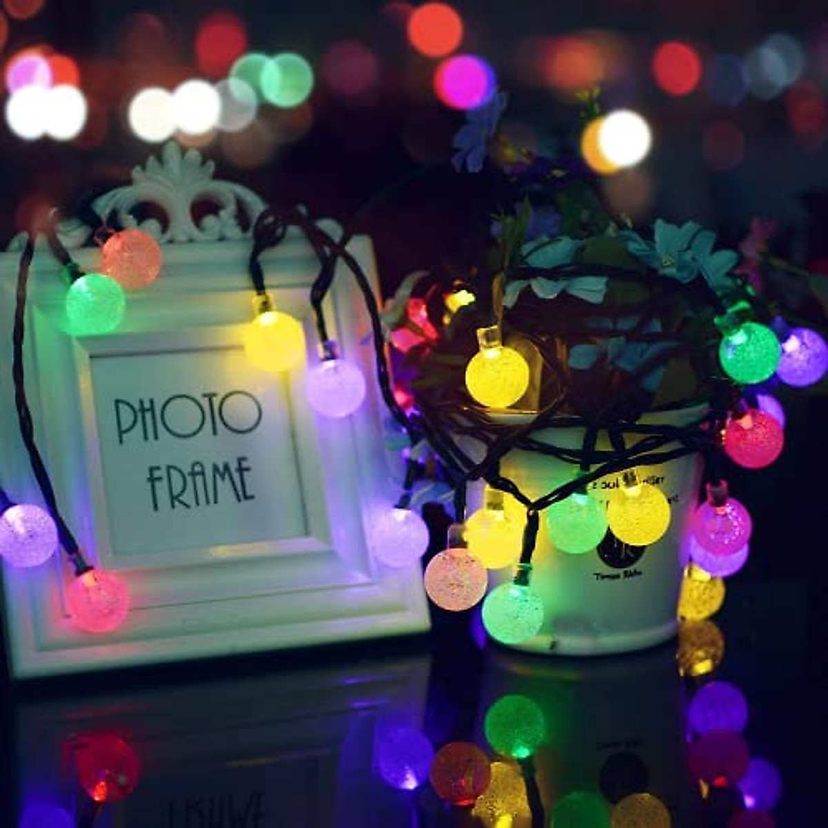 Bollengold Solar Outdoor String Lights 60LED Crystal Globe Lights 8 Mode 8M/26Ft Indoor/Outdoor Solar String Lights Waterproof for Garden Patio Yard Home Festival Party Wedding(Multi-Coloured)