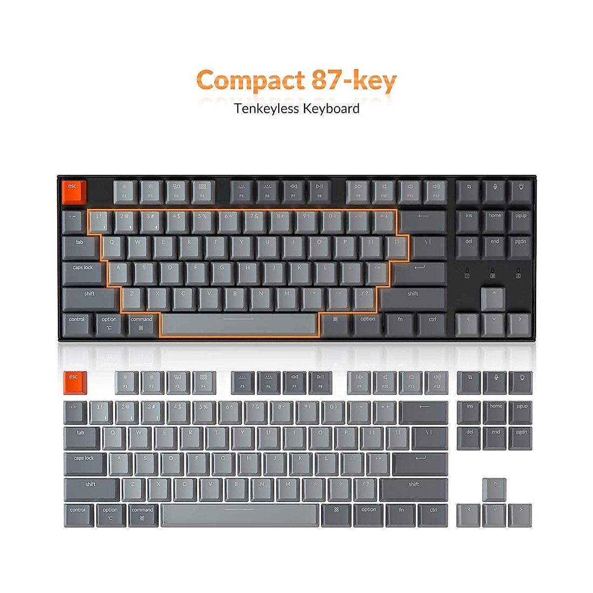 Keychron K8 Hot-swappable Wireless Bluetooth 5.1/Wired USB Mechanical Gaming Keyboard, Tenkeyless 87 Keys Computer Keyboard with Gateron G Pro Blue Switch RGB Backlight N-Key Rollover for Mac Windows